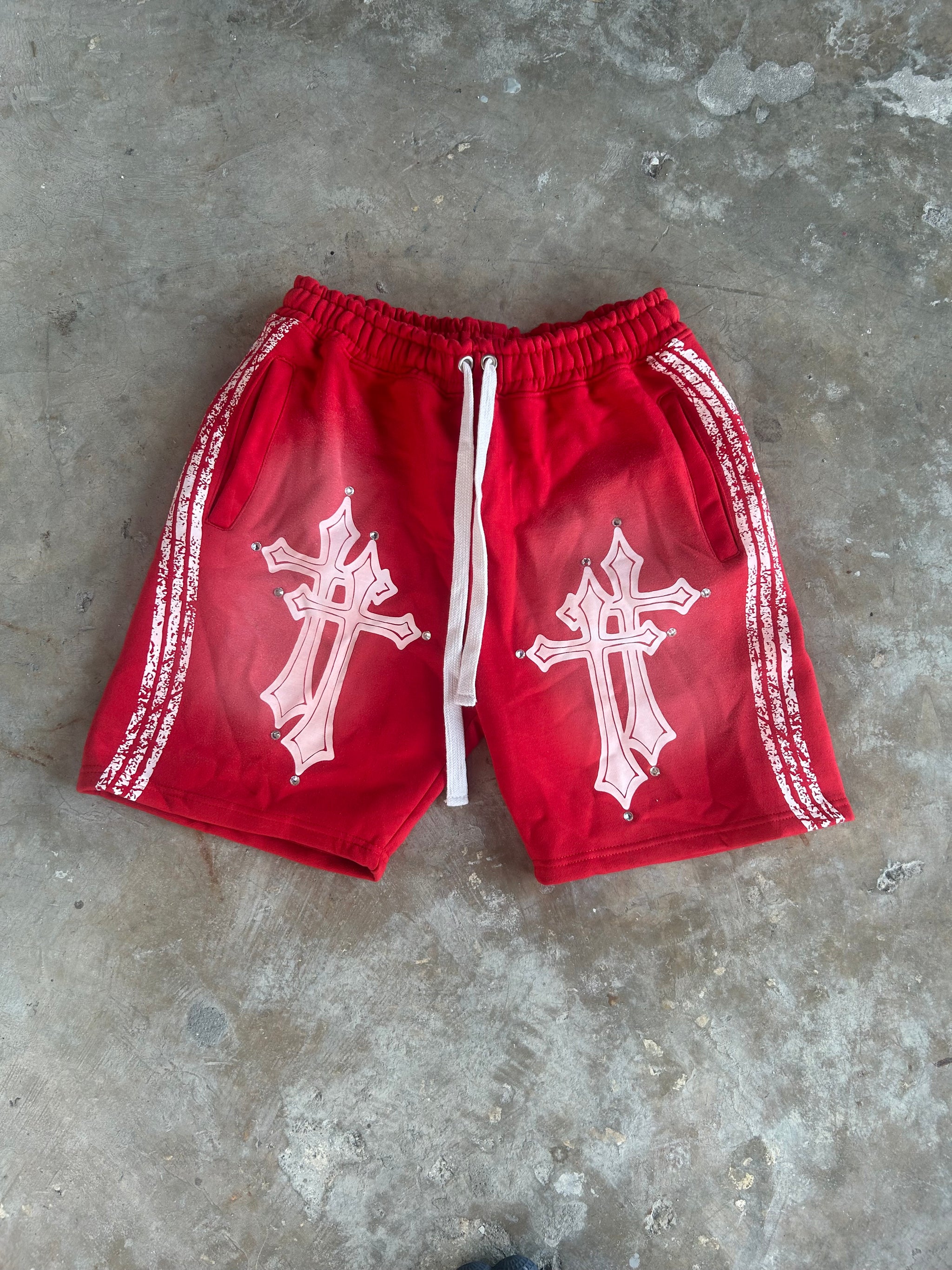 Red Double Cross Shorts